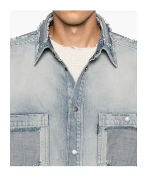 HAIKURE Nelson Distressed Patchwork Denim Shirt - Light Blue