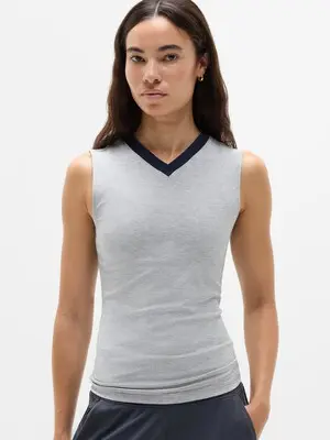 Athleta Signature Rib V-neck Muscle Tank - Grey Heather/ Navy