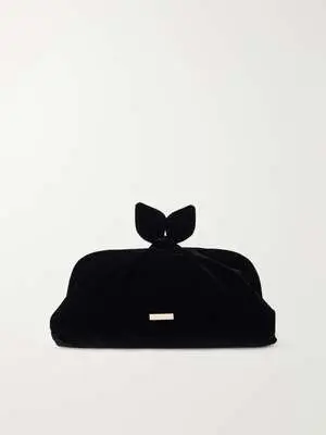 AQUAZZURA Bow Tie Velvet Clutch - Black