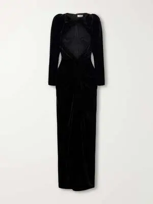 Balmain Open-front Lingerie-detail Gathered Velvet Maxi Gown