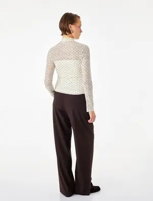 Koton Long Sleeve High Neck Polka Dot Mesh Blouse