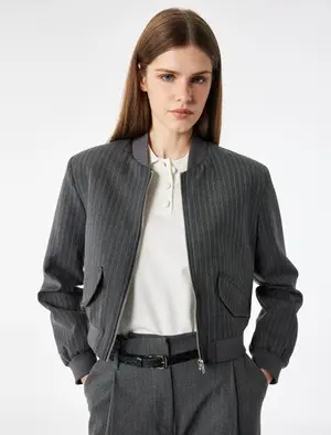 Koton Pinstriped Long Sleeve Bomber Jacket