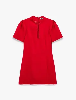 Koton Short Puff Sleeve Crew Neck Mini Dress With Keyhole Detail