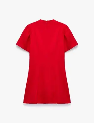 Koton Short Puff Sleeve Crew Neck Mini Dress With Keyhole Detail