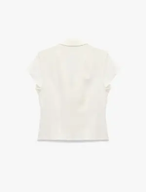 Koton Linen Blend Short Sleeve Collared Top With Frog Closure