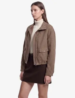 Koton Funnel Long Sleeve Plaid Bomber Jacket With Pocket Detail