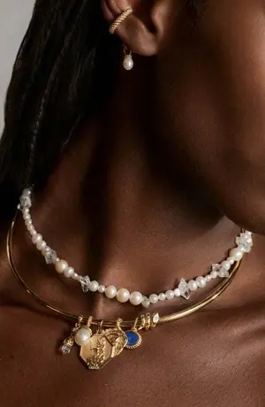 AWE INSPIRED Cultured Freshwater Pearl & Raw Quartz Crystal Necklace