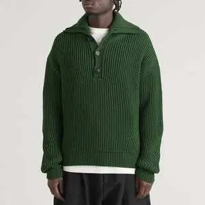 Dries Van Noten Mallawi Ribbed Polo Jumper - Green