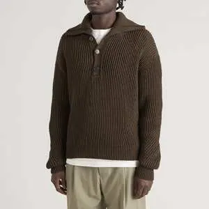 Dries Van Noten Mallawi Ribbed Polo Jumper - Brown