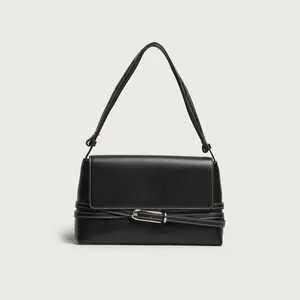 LIFFNER Belted Grained Leather Shoulder Bag - Black/silver