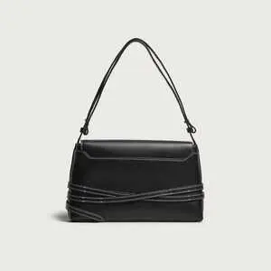 LIFFNER Belted Grained Leather Shoulder Bag - Black/silver