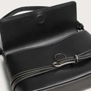 LIFFNER Belted Grained Leather Shoulder Bag - Black/silver