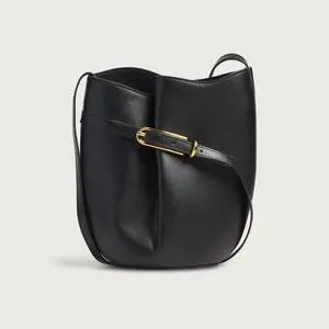LIFFNER Belted Leather Bucket Bag - Black/gold