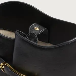 LIFFNER Belted Leather Bucket Bag - Black/gold
