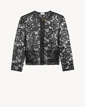Saint Laurent Short Jacket In Silicone-coated Lace