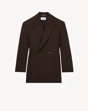 Saint Laurent Double-breasted Jacket In Chalk-stripe Wool Mélange - Marron/beige