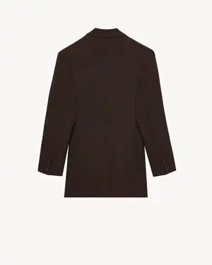 Saint Laurent Double-breasted Jacket In Chalk-stripe Wool Mélange - Marron/beige