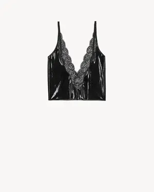 Saint Laurent Laced Tank Top In Silicone-coated Silk Jersey