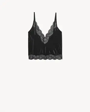 Saint Laurent Laced Tank Top In Silicone-coated Silk Jersey - Noir