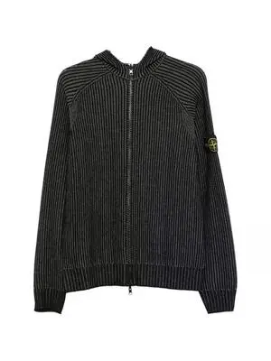 Stone Island Ribbed-knit Zip-up Cardigan - Black