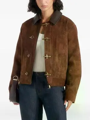 Manière De Voir Nino Clasp Detail Contrast Stitch Suede Jacket - Brown