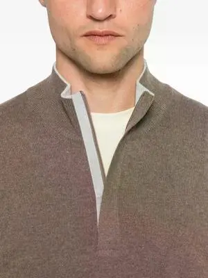 VENGERA Quarter-zip Knitted Sweater - Brown