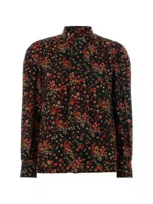 Gucci Floral-print Pussy-bow Shirt - Black
