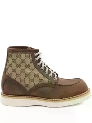 Gucci Gg Monogram Lace-up Boots - Brown