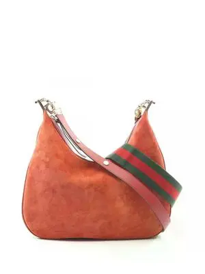 Gucci 2000-2015 Medium Suede Web Attache Crossbody Bag - Red