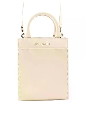 BVLGARI 2010-2026 Mini Embossed Leather Logo Infinitum Satchel
