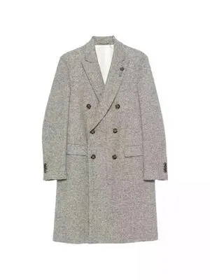 LARDINI Double-breasted Herringbone-tweed Coat - Grey