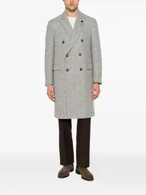 LARDINI Double-breasted Herringbone-tweed Coat
