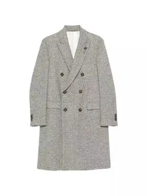 LARDINI Double-breasted Herringbone-tweed Coat - Grey