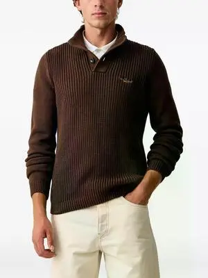 AERONAUTICA MILITARE Ribbed-knit Button-neck Sweater - Brown
