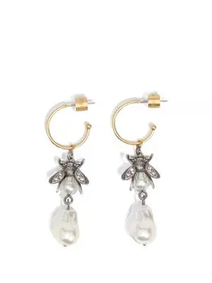 Bimba Y Lola Silver Bee And Pearl Hoop Earrings - Gold