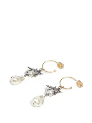 Bimba Y Lola Silver Bee And Pearl Hoop Earrings