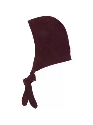 Soft Goat Ribbed-knit Tie-fastening Beanie Hat - Red