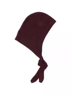 Soft Goat Ribbed-knit Tie-fastening Beanie Hat - Red