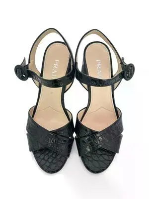 Prada 2020s Croc-embossed Crisscross Sandals