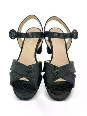 Prada 2020s Croc-embossed Crisscross Sandals