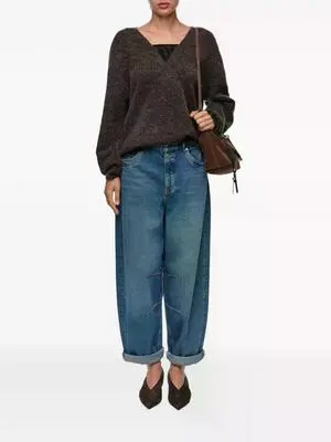Bimba Y Lola Dark Taupe Mohair V-neckline Sweater - Brown