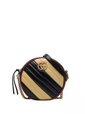 Gucci 2016-2026 Mini Gg Marmont Matelasse Leather Torchon Round Crossbody Bag - Black