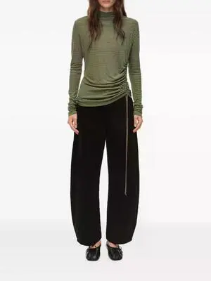 Bimba Y Lola Olive Striped Fluid Ruched T-shirt