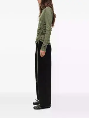 Bimba Y Lola Olive Striped Fluid Ruched T-shirt