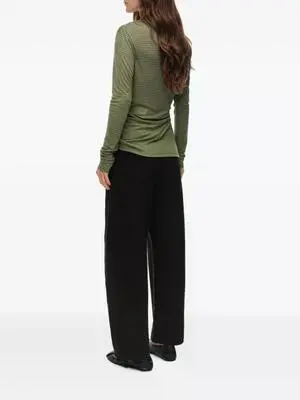 Bimba Y Lola Olive Striped Fluid Ruched T-shirt