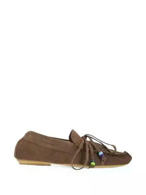 ANNIEL Fringed Beaded Loafers - Brown