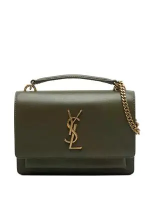 Saint Laurent 2019 Mini Calfskin Monogram Sunset Wallet On Chain Crossbody Bag - Green