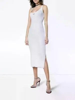 Off-White Scoop Neck Midi Dress With Print