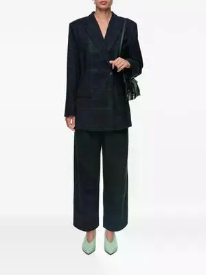 Bimba Y Lola Navy- Checked Darted Barrel-leg Trousers - Blue