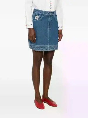 BODE Embroidered Denim Mini Skirt